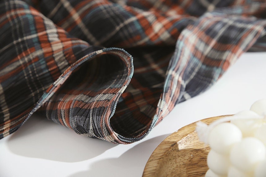 Plaid Checkered Poly Wide Width Fabric with Ribbed Wave Pleats– Land of ...