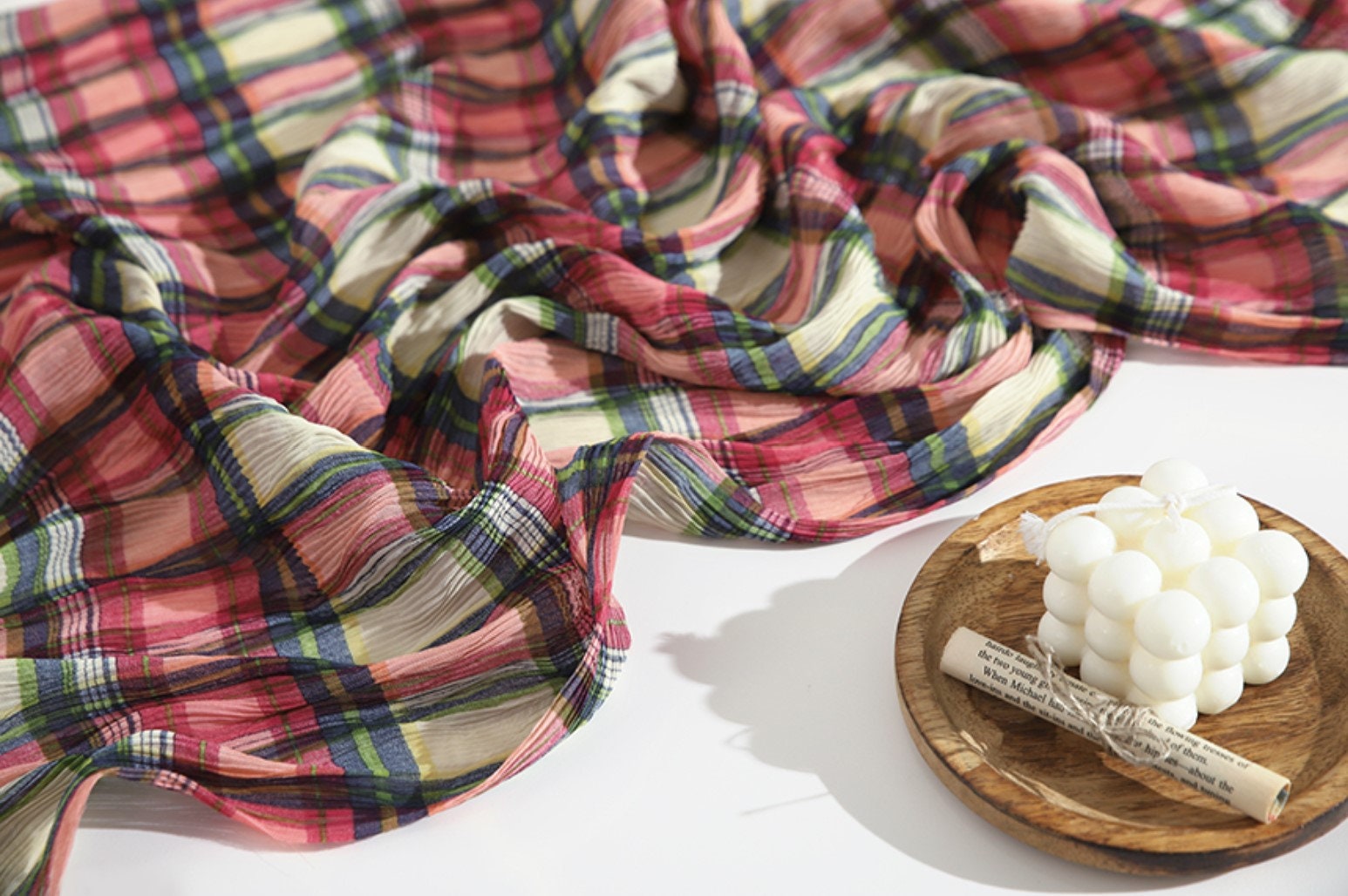 Plaid Checkered Poly Wide Width Fabric with Ribbed Wave Pleats– Land of ...